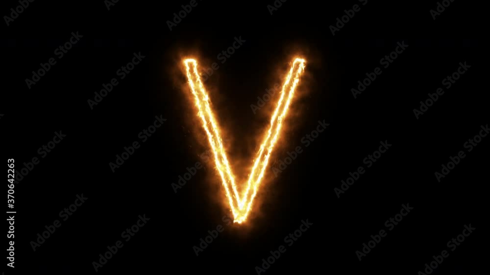 The letter "V" of burning flame. Flaming burn font or bonfire alphabet ...