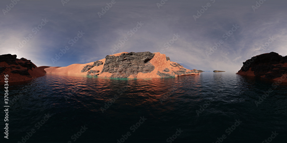 HDRI map of ancient planet Mars with liquid surface water, spherical ...