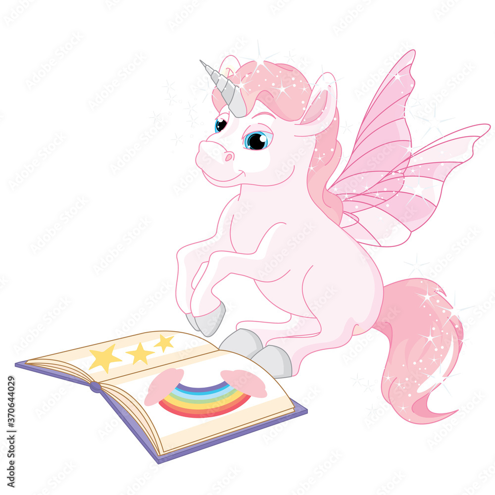 Cute Unicorn reading book Stock Vector | Adobe Stock