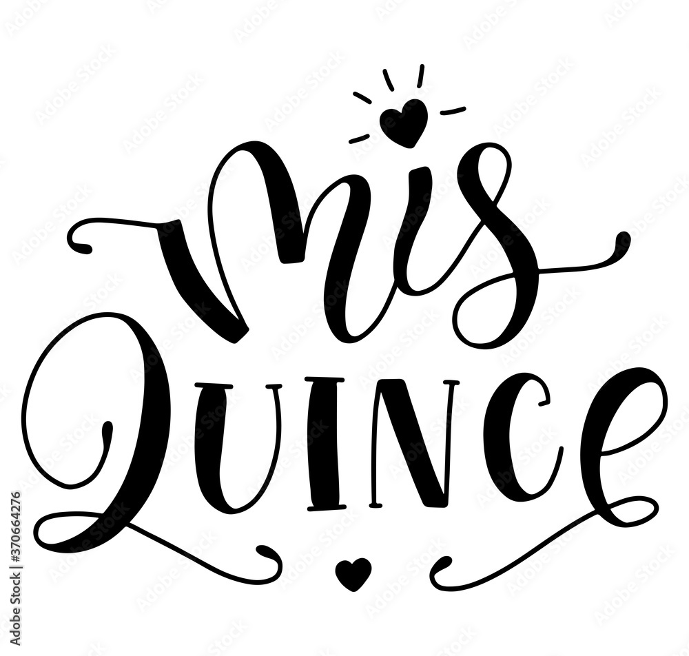 Mis 15 anos - my fifteen years old, Spanish black lettering isolated on white background. Vector ...