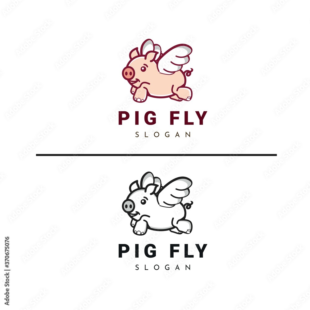 Pig Fly Logo Design Vector cartoon Character Stock Vector | Adobe Stock