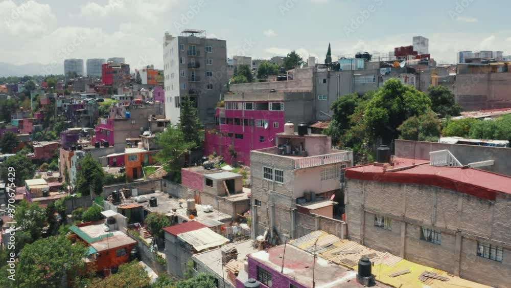 Closeup of famous Mexico landmark with vibrant pink and yellow colored ...