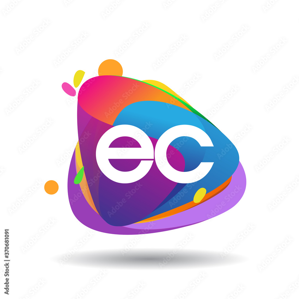 Letter EC logo with colorful splash background, letter combination logo ...