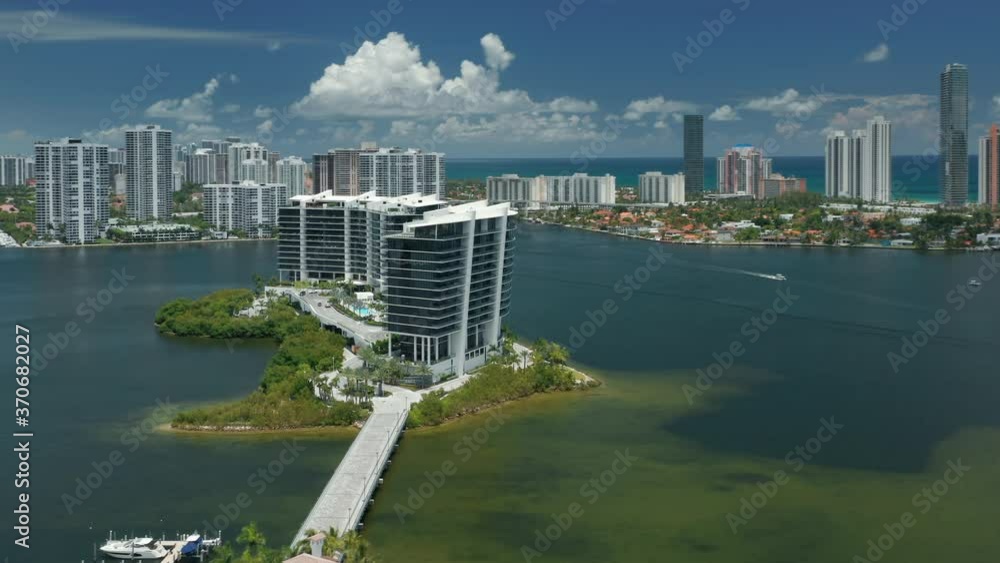 Impressive Miami skyline view, aerial 4K. Modern design waterfront ...