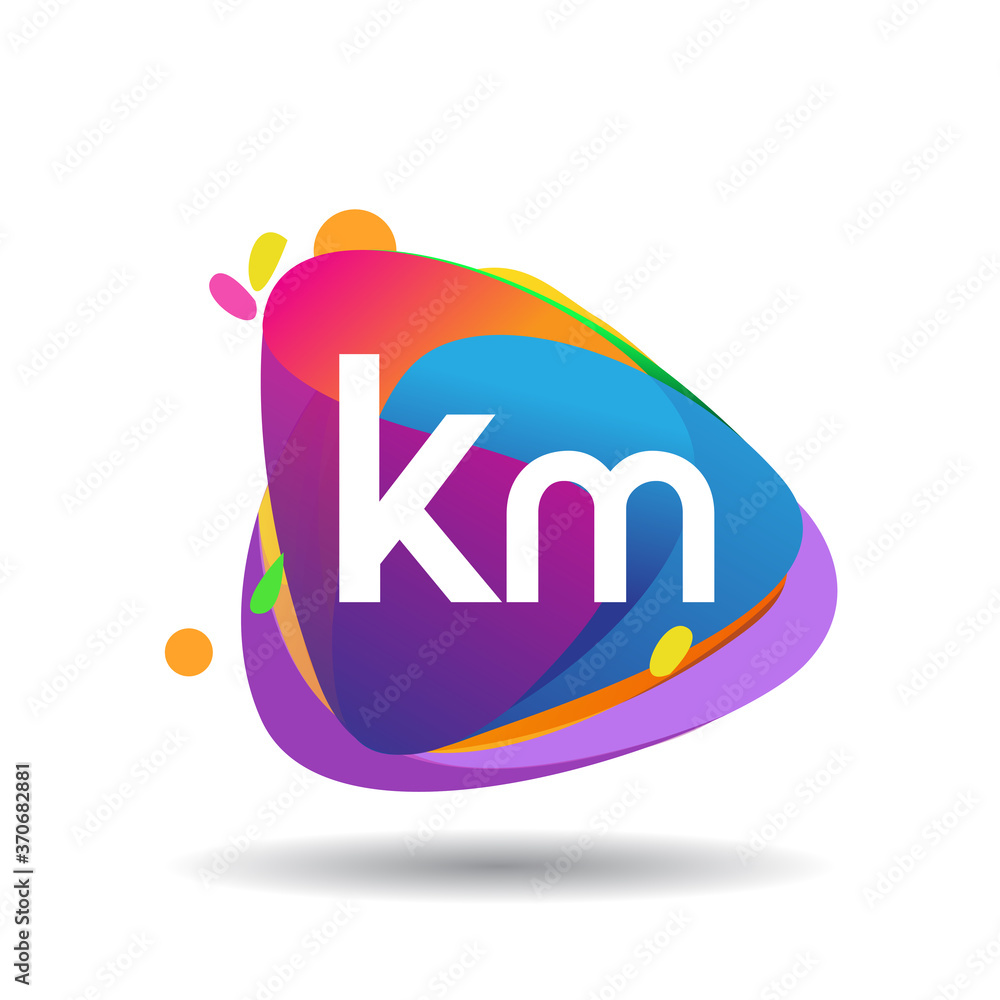 Letter KM logo with colorful splash background, letter combination logo ...
