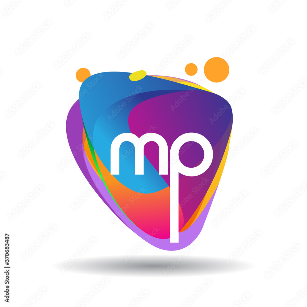 Letter MP logo with colorful splash background, letter combination logo ...