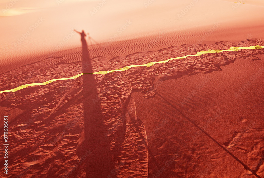 Spectacular line of golden shades from the first rays of the rising sun ...