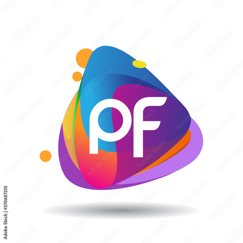 Letter PF logo with colorful splash background, letter combination logo ...