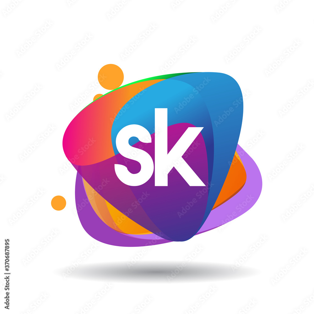 Letter SK logo with colorful splash background, letter combination logo design for creative ...