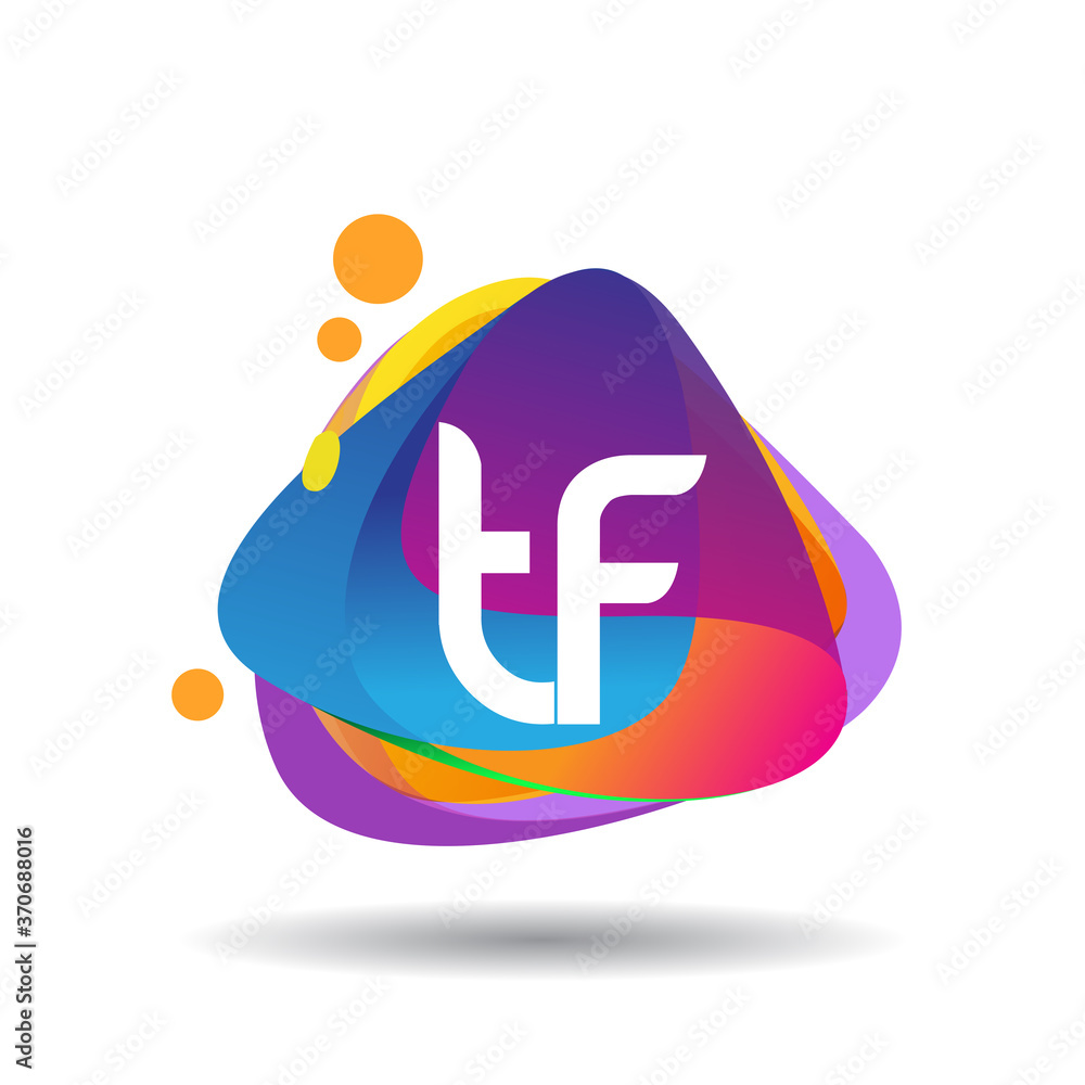Letter TF logo with colorful splash background, letter combination logo ...