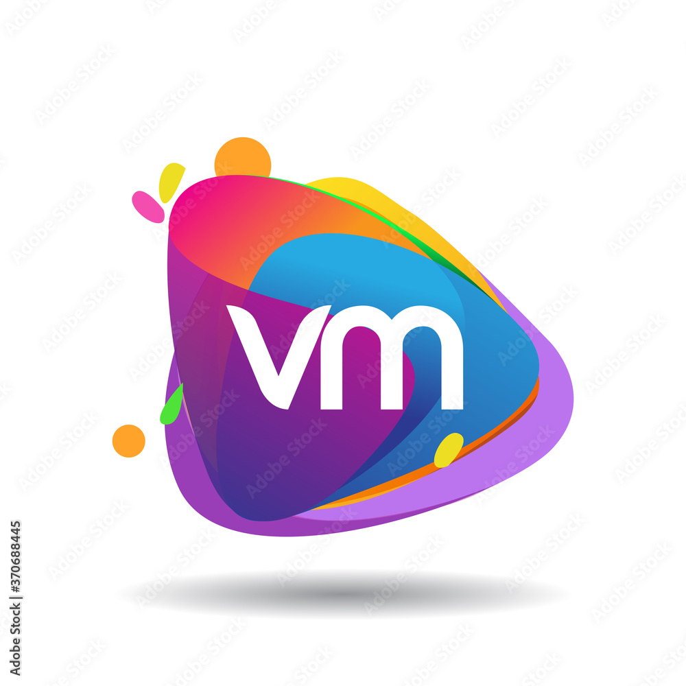 Letter VM logo with colorful splash background, letter combination logo ...