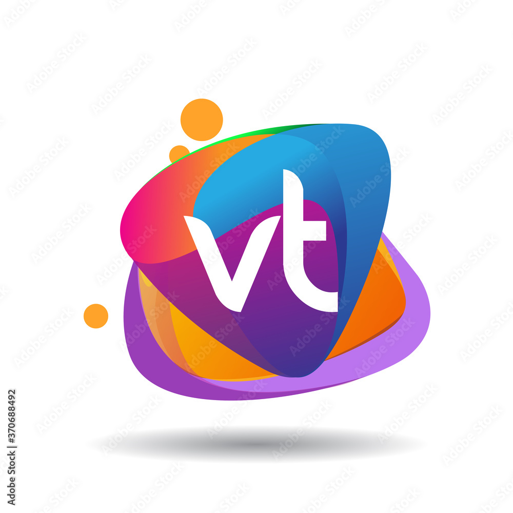 Letter VT logo with colorful splash background, letter combination logo ...