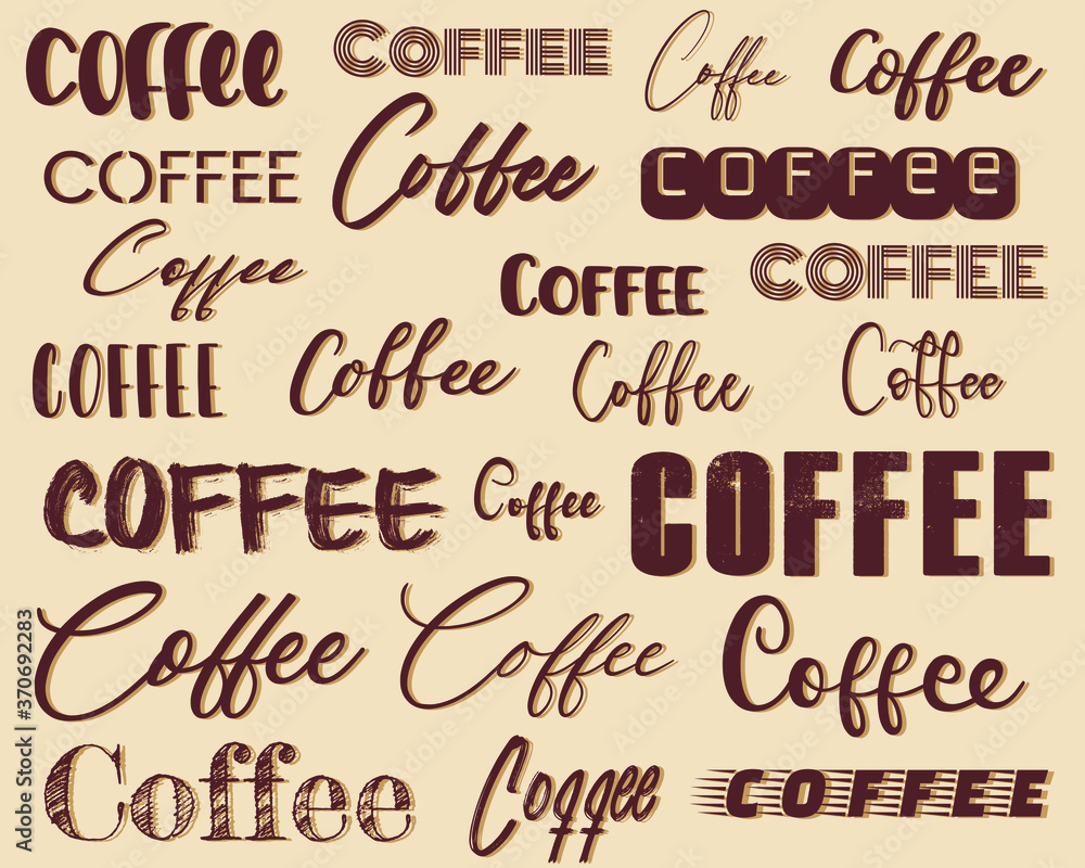 Coffee lettering typography style vector set. Cafe logo text fonts ...
