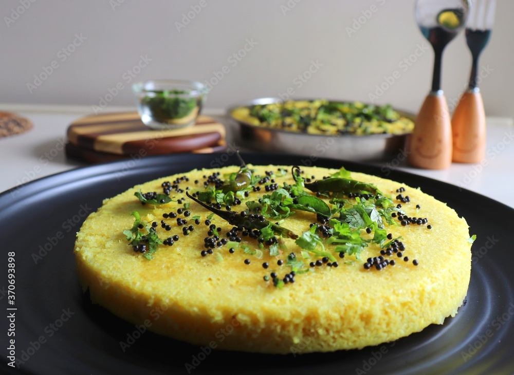 Indian traditional Dal dhokla. Khaman dhokla is a famous dish of ...