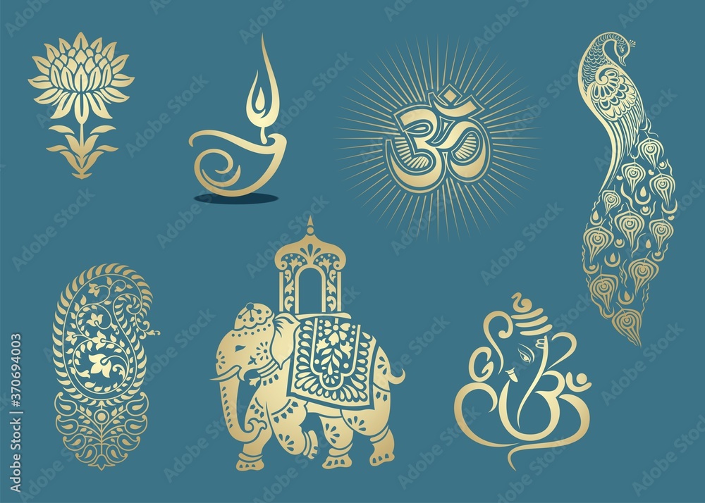 Hindu icons , cultural heritage , India , Asia Stock Vector | Adobe Stock