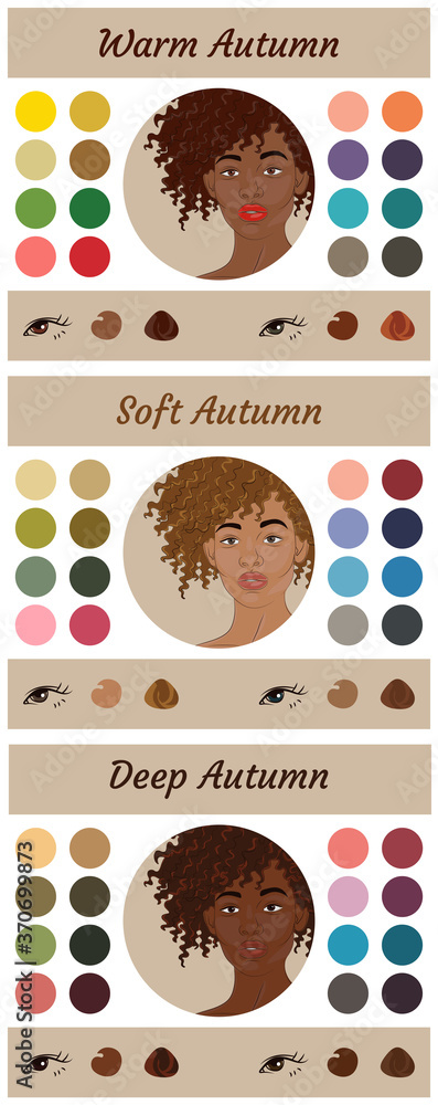 Stock vector seasonal color analysis palettes for autumn type of female ...