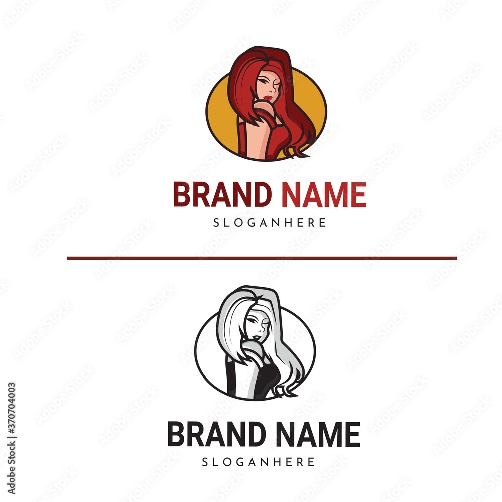 Hot girl / woman feminine beauty female logo design cartoon character ...