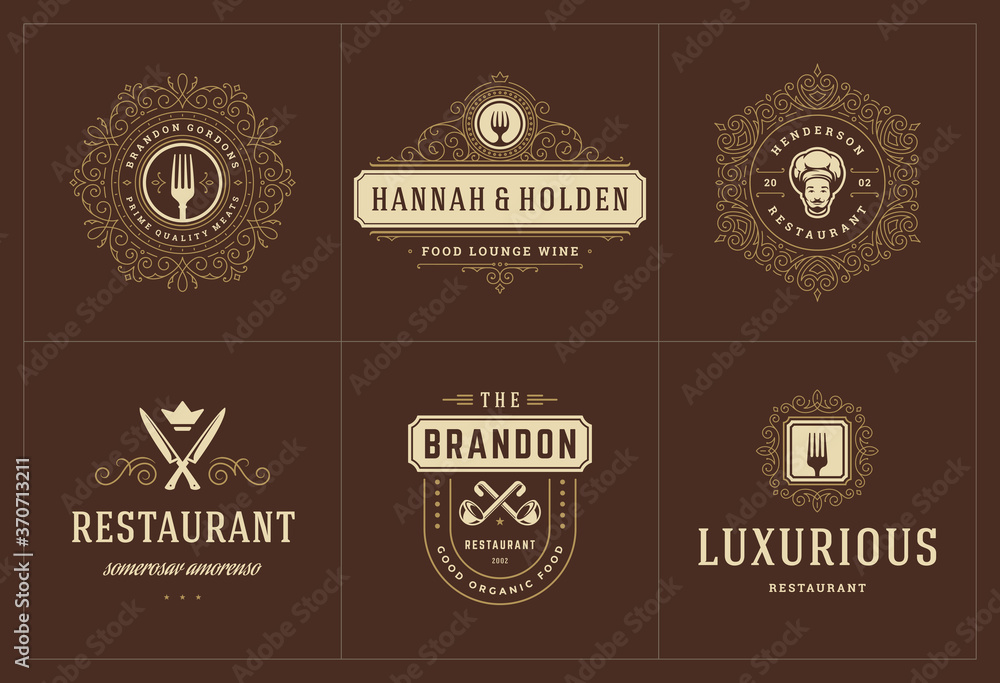 Restaurant logos templates set vector illustration good for menu labels ...
