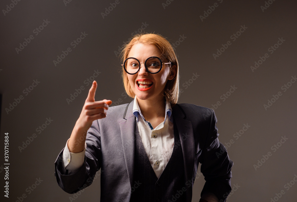 School concept. Portrait of screaming teacher in glasses. Education ...