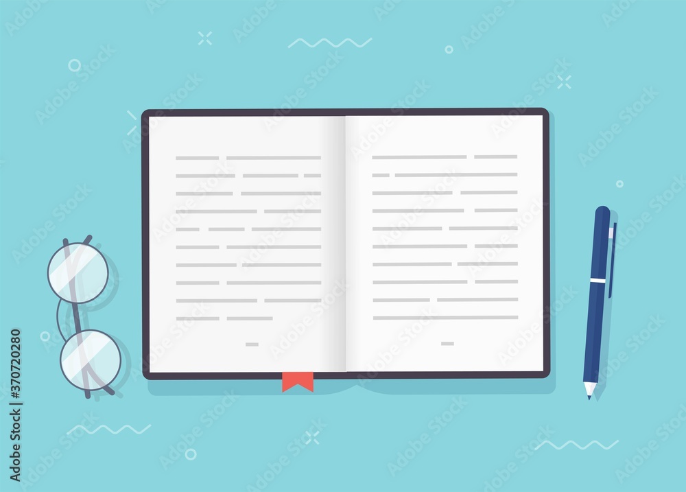 Book or notepad vector open pages with text, notebook or textbook paper ...