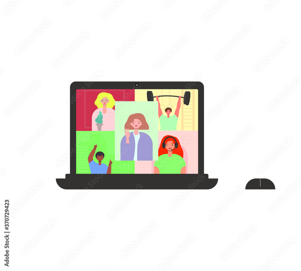Video call on a laptop. Communication at a distance and during the ...