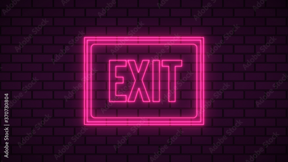 Exit banner neon sign fluorescent light glowing on signboard background ...