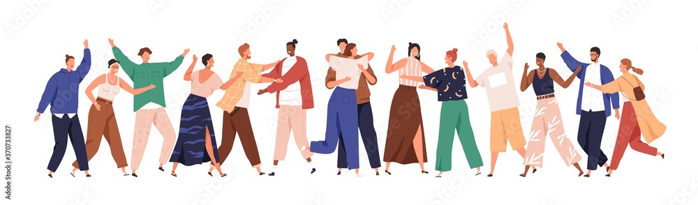 Crowd of happy diverse hugging people. Concept of friendship day, unity ...