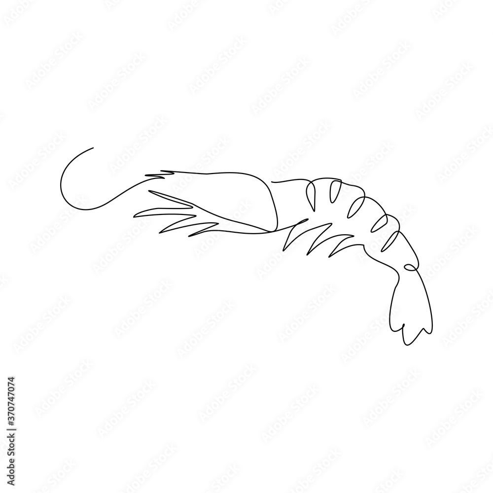 Continuous line drawing of shrimp prawn lobster. One line of sea food ...