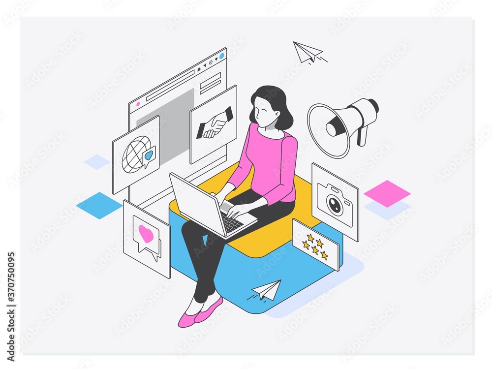 Social media manager or influencer at work.Macromarketing, social ...
