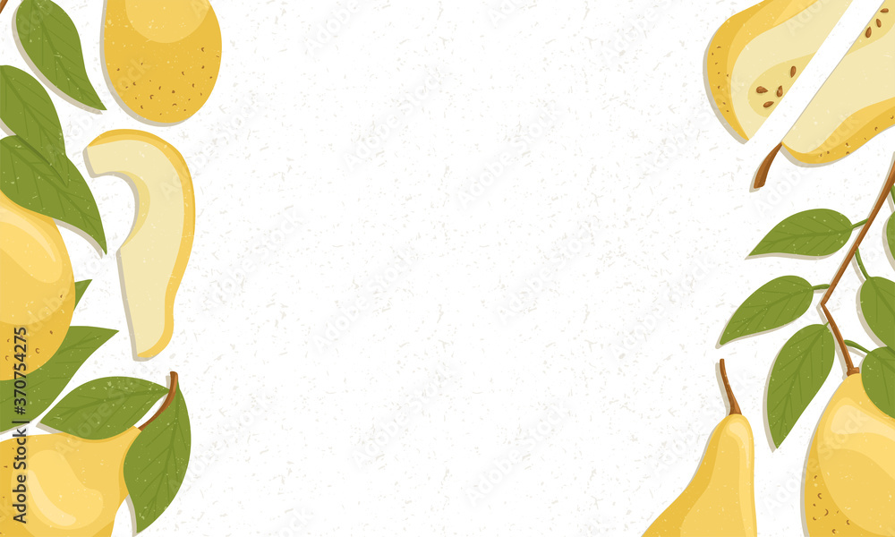 Pear fruit border vector cartoon illustration. Yellow sweet pears ...