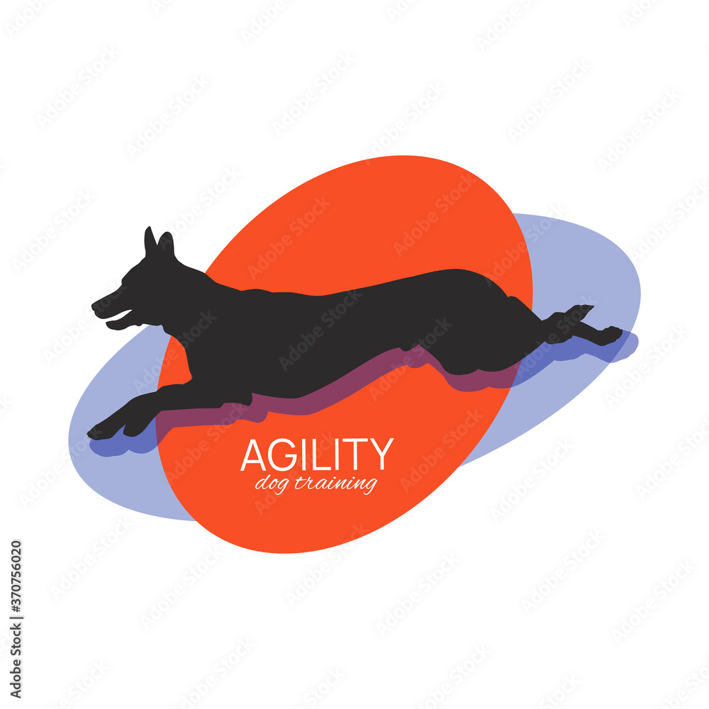 Flat vector silhouette of jumping dog for agility club logo design ...