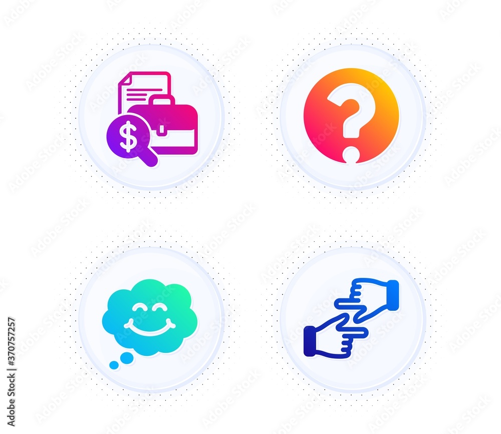 Question mark, Smile and Accounting report icons simple set. Button ...