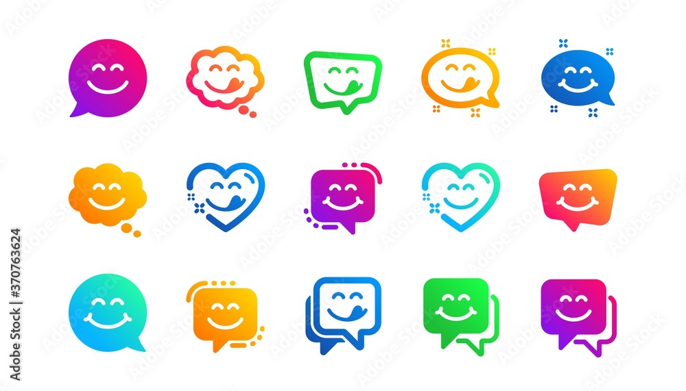 Emoticon speech bubble, social media message, smile with tongue. Yummy ...