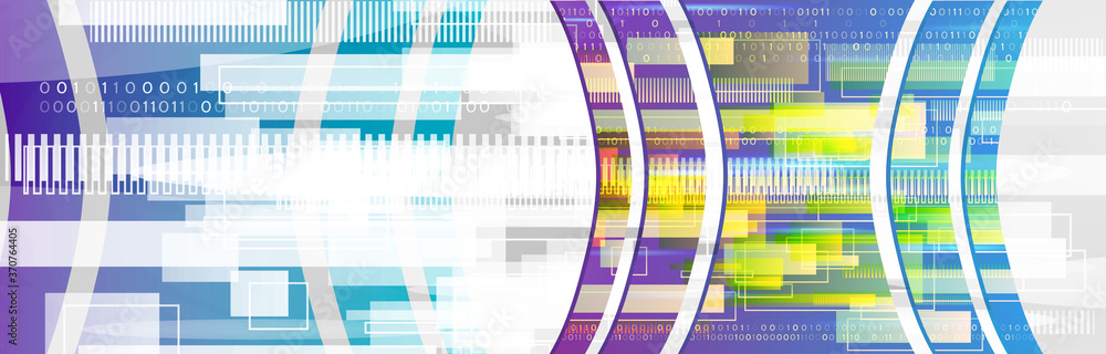 Wide Sci fi technology background with binary code and colorful lines ...