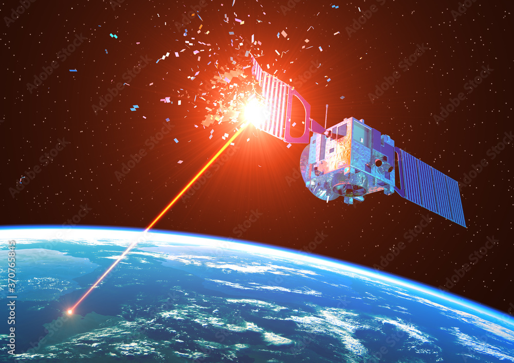 Laser Weapon From Earth Destroys Satellite In Space Stock Illustration ...