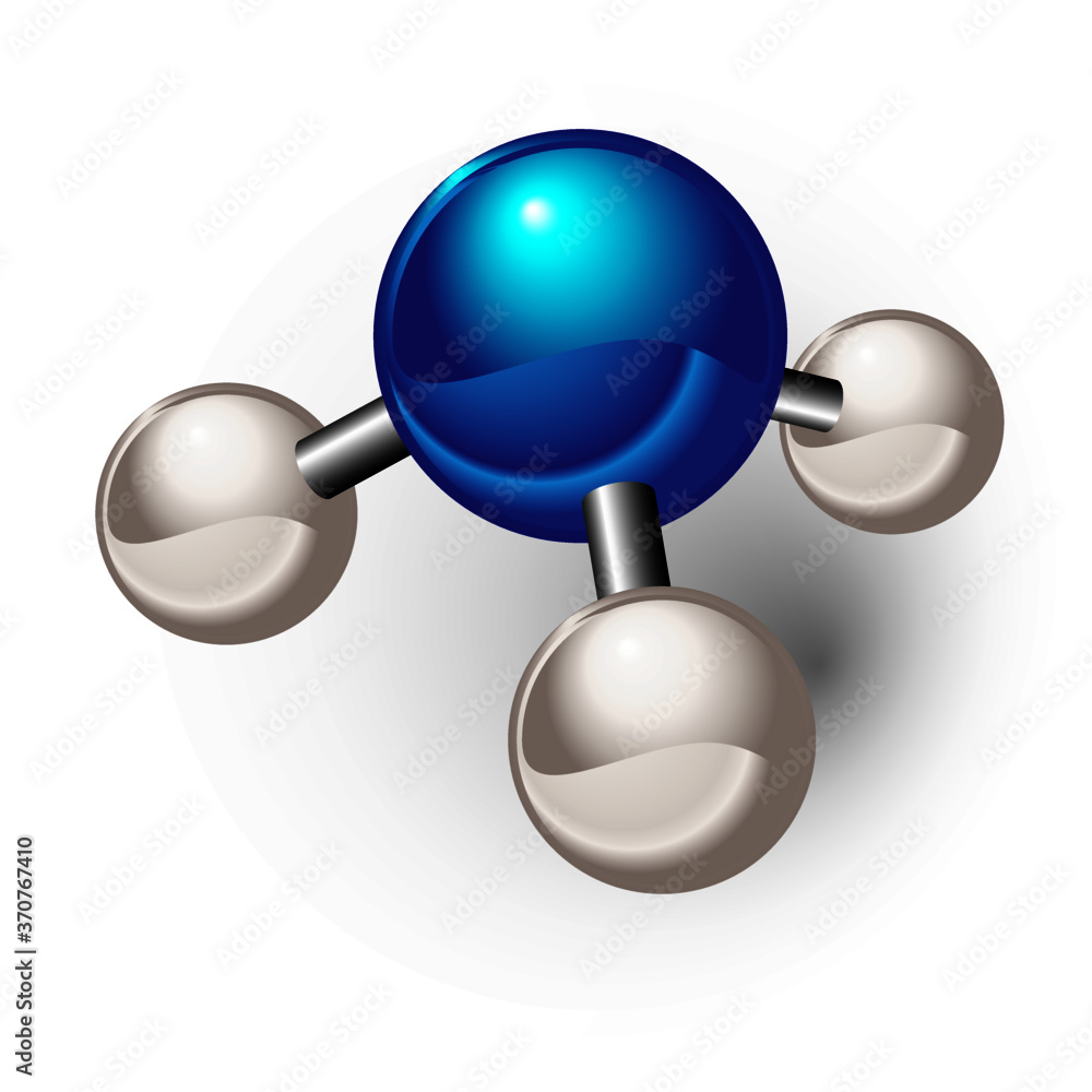 Ammonia molecule. Chemical model of ammonia element NH3 molecule and ...