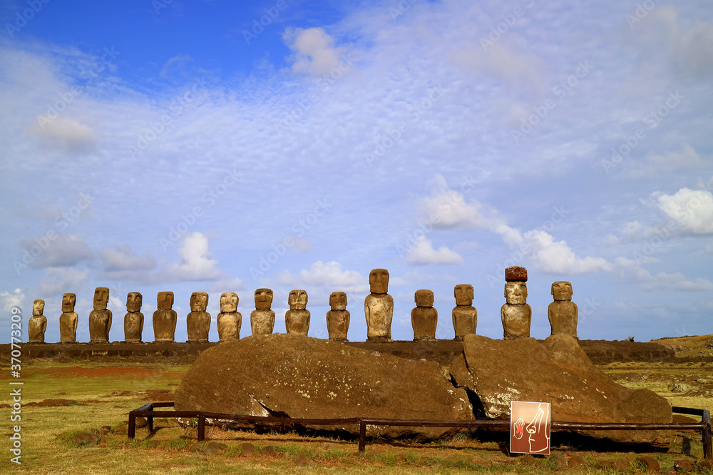 The Iconic 15 Moai Statues with a Lying Moai Ruin in Foreground at Ahu ...