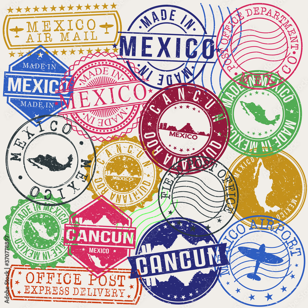 Cancun Mexico Set of Stamps. Travel Stamp. Made In Product. Design ...