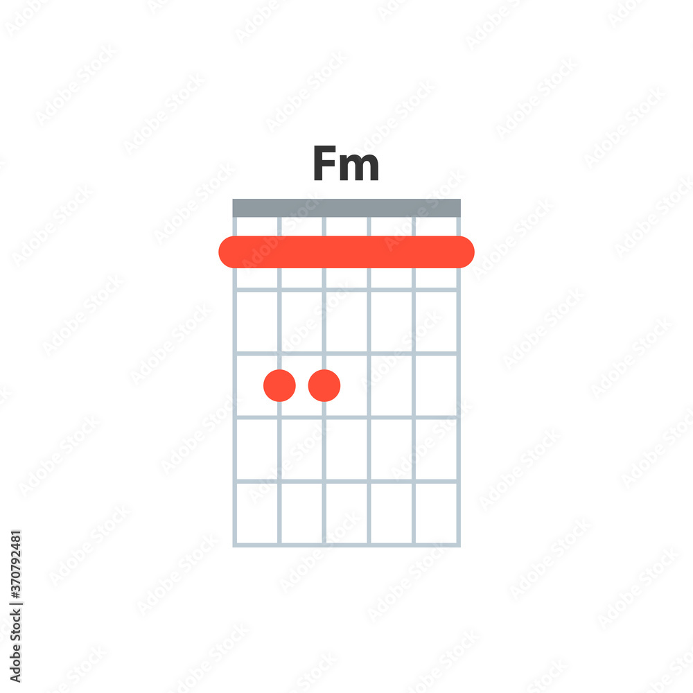Fm guitar chord icon. Basic guitar chords vector isolated on white ...