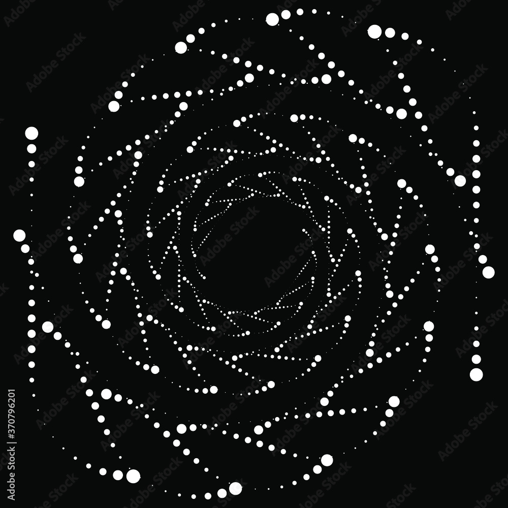Abstract white vector dotted stripes. Vortex form. Geometric art ...