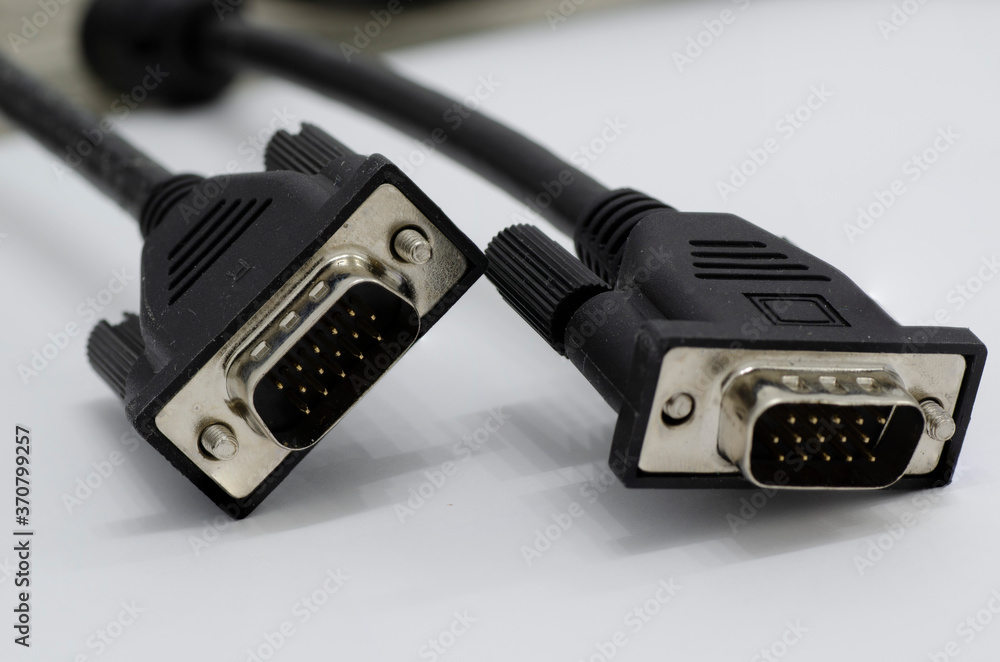 vga cable to connect a computer to the screen Stock Photo | Adobe Stock