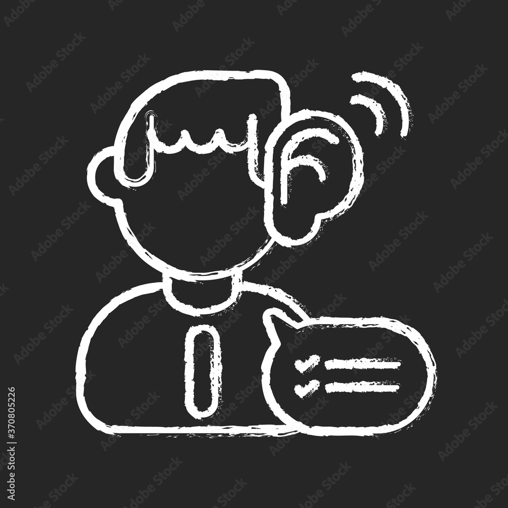Listening skills chalk white icon on black background. Communication ...