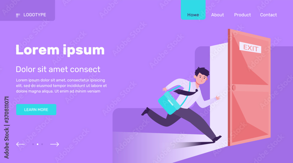 Businessman running to escape exit. Emergency exit open door ...