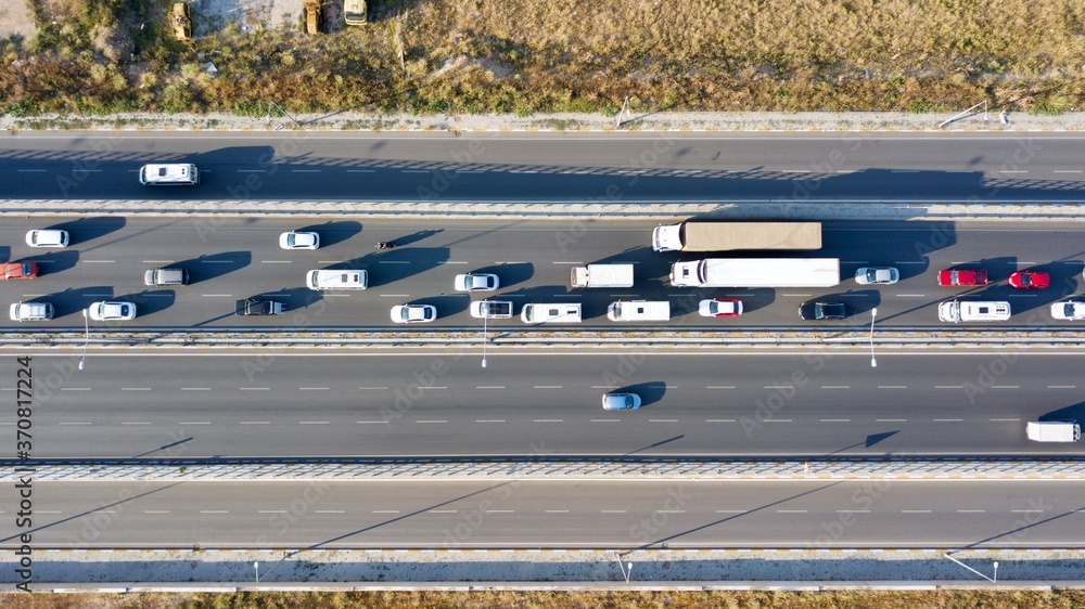 Aerial view of a two-lane expressway or two-lane bridge freeway at the ...