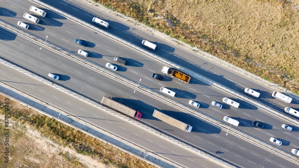 Aerial view of a two-lane expressway or two-lane bridge freeway at the ...