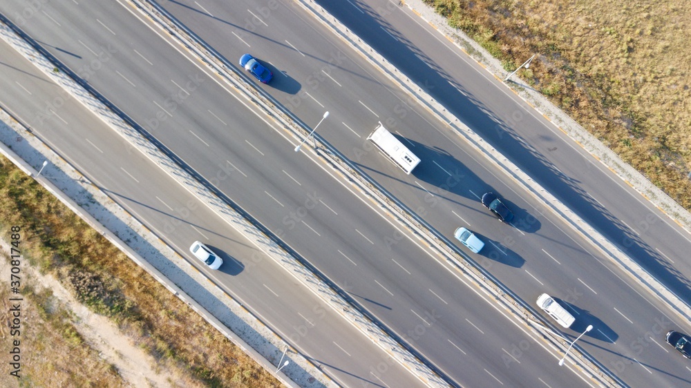 Aerial view of a two-lane expressway or two-lane bridge freeway at the ...
