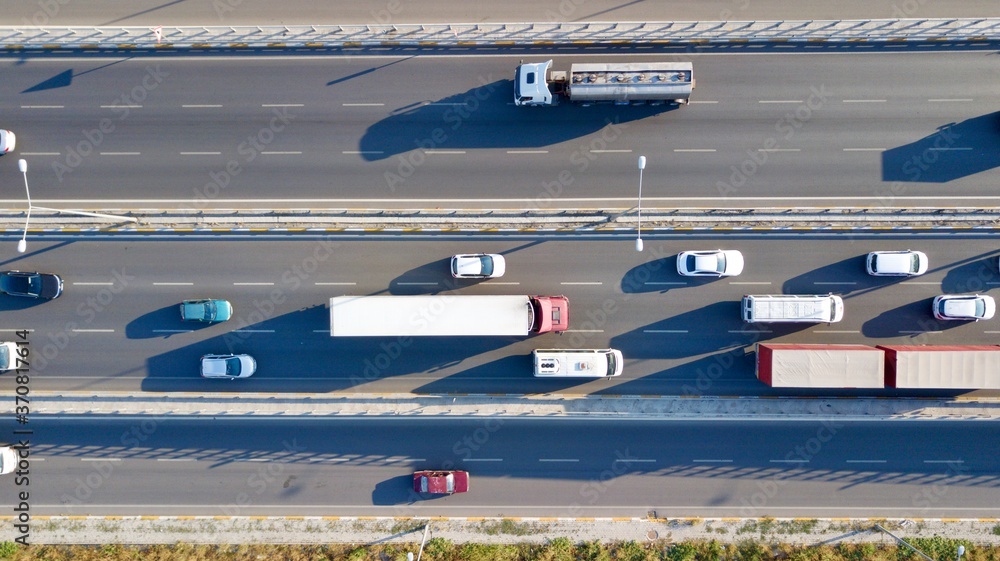Aerial view of a two-lane expressway or two-lane bridge freeway at the ...