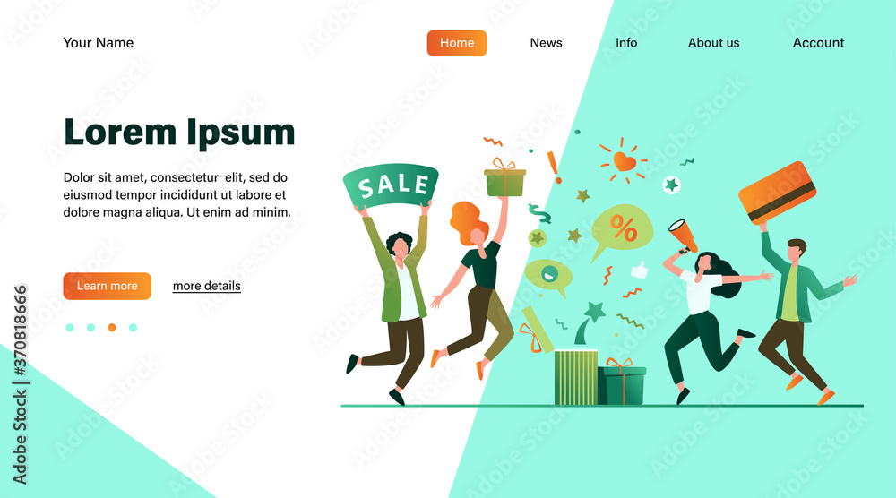 Customers celebrating sale. People holding gift, credit card ...