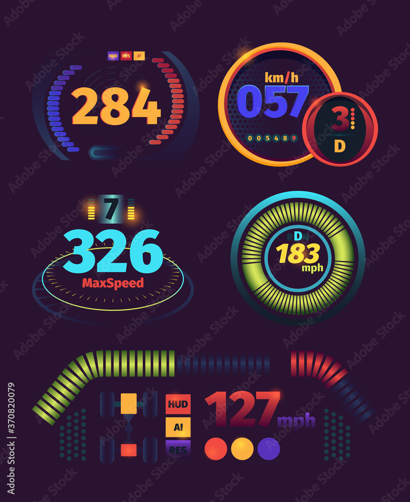 Speedometer futuristic. Automobile racing speed panel fuel and ...