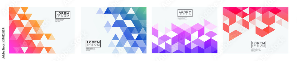 Set of colorful gradient triangle pattern on corner position with white ...